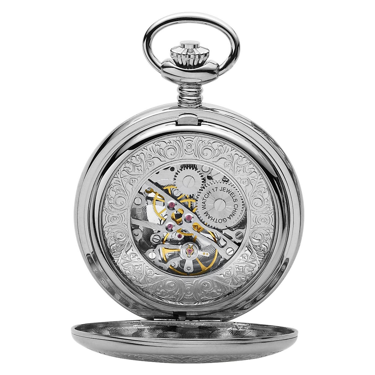 Gotham Men's Silver-Tone 17 Jewel Mechanical Exhibition Pocket Watch # GWC14040S