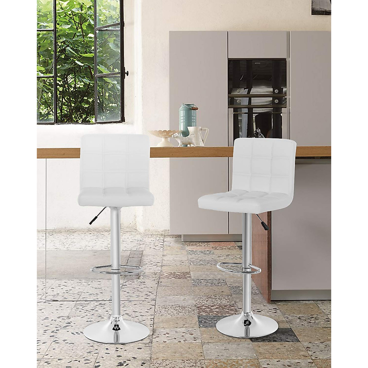 BestOffice Counter Height Bar Stool Set of 2 Barstools Modern Swivel Bar Stool Hydraulic Home Kitchen Stools Height Adjustable PU Leather Bar Chairs Dining Room Chairs