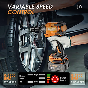 SoarFly Impact Wrench, 1/2" Impact Gun, 400N.M (300Ft-lbs) Brushless Motor Power Impact Driver, Cordless Electric Impact Wrench with 4.0Ah Battery, 1 Fast Charger, 6PCS Sockets, 1 Extension Bar