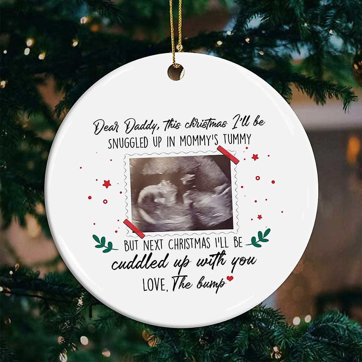 Personalized 2024 Baby's First Christmas Ceramic Ornament, Ultrasound Dear Daddy Pregnancy Announcement, Keepsake Gift for Newborn Baby Girl, Baby Boy, New Parents Gift Christmas Decoration