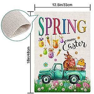 Whaline Easter Garden Flag Double-Sided Happy Easter Spring Burlap Garden Flag Truck Bunny Rabbit Egg Yard Flag Banner 12.5 x 18" Farmhouse Outdoor Decor for Patio Lawn