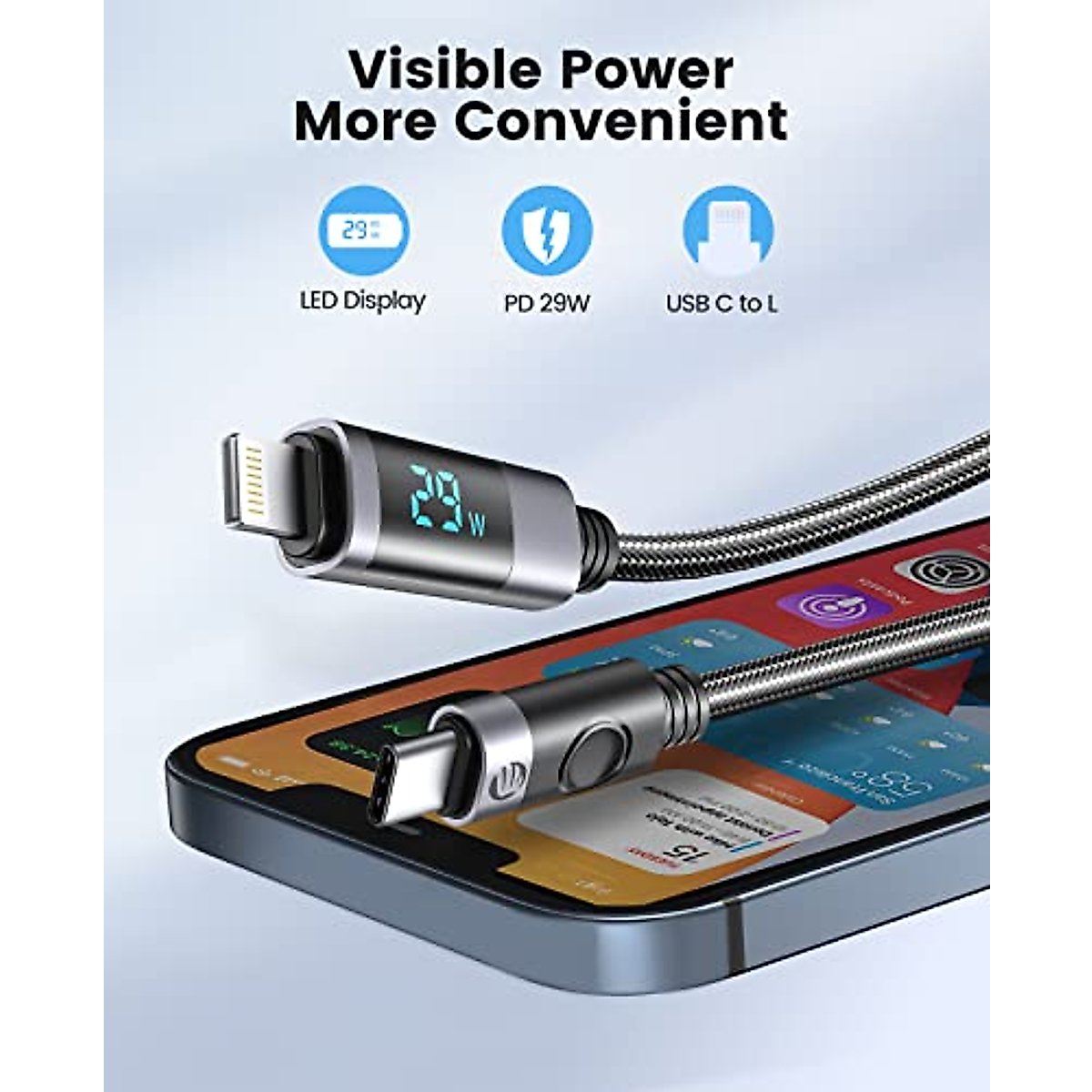 ORICO USB-C to Lightning Cable, 29W PD Syncing Cord LED Display Fast Charging, High Speed Data Transfer Cord Compatible with iPhone 13 12 11 Pro Max XS XR X 8 7 Plus AirPods Pro and More