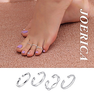 JOERICA 4 PCS Toe Rings 925 Sterling Silver Gold Plated Open Toe Rings for Women Adjustable Simple Thin Band Minimalist Beach Toe Rings Set Foot Jewelry