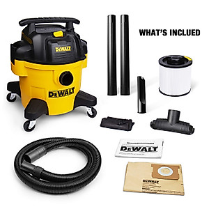 DEWALT 6 Gallon DXV06PZ 4 Peak HP Poly Wet/Dry Vac, Heavy-Duty Shop Vacuum with Blower Function Yellow+Black