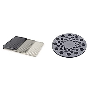 Joseph Joseph 85178 Tier Expandable Draining Mat, Gray, UK 2 & Spot-On Set of 2 Silicone Trivets, One Size, Gray