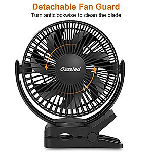 Gazeled Battery Operated Fans for Camping, Battery Powered Fan with Clip, Timer, 3 Speeds, 6700mAh Rechargeable Stroller Fan, Portable Fan with Strong Clamp, Quiet Desk Fan for Home,Office,Black