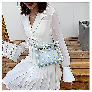 TiffyDance Women's Transparent Bag Little Daisy Pattern Printed Tote Clear Chain Bag Shoulder Bag Beach Bag (green)