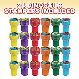 ArtCreativity Dinosaur Stampers for Kids, Pack of 24, Pre-Inked Dino Stampers for Children, Dinosaur Birthday Party Supplies and Favors, Piñata Fillers, Arts n Crafts, Assignment Stamps for Teachers