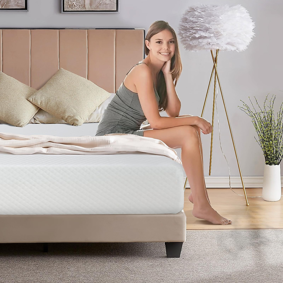 5/6/8/10/12-inch Gel Memory Foam King Size Mattresses in A Box King Size Lucid Mattress for Cool Sleep & Pressure Relief King Size Mattresses Medium Firm Mattress,CertiPUR-US 80×76×10，White