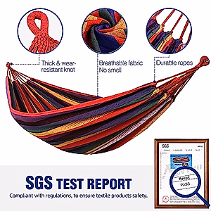 Anyoo Garden Cotton Hammock Comfortable Fabric Hammock with Tree Straps for Hanging Durable Hammock Up to 660lbs Portable Hammock with Travel Bag,Perfect for Camping Outdoor/Indoor Patio Backyard