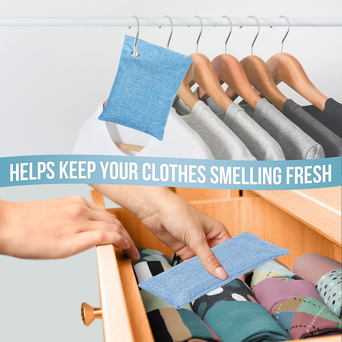 Closet and Drawer Deodorizer Bags (4 Pack) - Naturally Absorbs and Eliminates Closet Odors- 2 XL Closet Deodorizers and 2 Drawer Deodorizers - Unscented and Organic Charcoal Closet Odor Eliminator