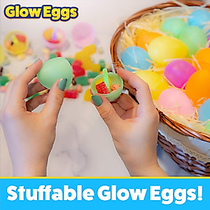 PartySticks 48 Easter Glow Eggs & 144 Mini Glow Sticks 192pcs Total, Glow-in-The-Dark Kids Teens Adults Easter Basket Stuffers Fillers Gift for Hunt Game, Party Favors, Boys Girls Classroom Prizes
