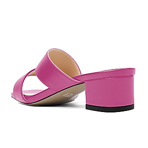 SHOWFOREST Women's Casual Slip On 1.5 Inch Low Heel Outdoor Solid Matte Chunky Square Toe Sandals Magenta Size 9.5 - Sandalias de Mujer de Tacon Bajo