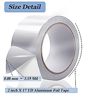 17yd Aluminum Foil Tape High Temperature 3.15 Mil Foil Professional Adhesive Aluminum Foil Tape for Dryer Vent, Ductwork, AC Unit, Furnace, Water Heater, 2 inchx17 yd
