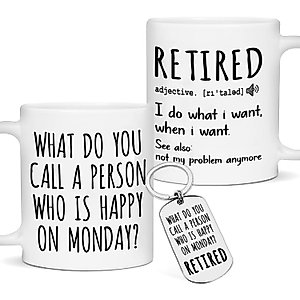 Retirement Coffee Mug For Men Women, Happy Retirement Mug 11 Oz With Keychain - Retired Coffee Cup, Retirement Gifts For Coworkers Friends Boss Family, Birthday Christmas Gift For Retired Man Woman