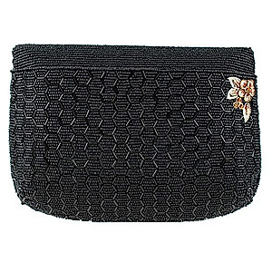 Mary Frances Golden Nectar Beaded Honey Bee Crossbody Clutch Handbag, Black