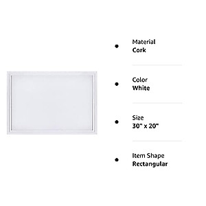 SKL Products Cork Board - 30" x 20" Large, Framed, White Bulletin Board for School, Home, Kitchen & Office Walls