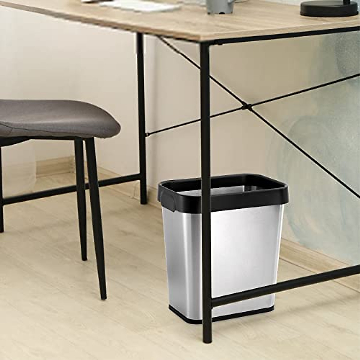Frcctre 2.1 Gallon / 8L Open Top Stainless Steel Trash Can, Small Compact Modern Rectangular Metal Trash Can Office Wastebasket Garbage Bin for Office Bedroom Bathroom Home - 9.8"L x 6.5"W x 10.6"H