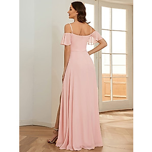 Ever-Pretty Women's Formal Dresses Off Shoulder Short Sleeve Split A-Line Floor Length Bridesmaid Dresses Pink US14