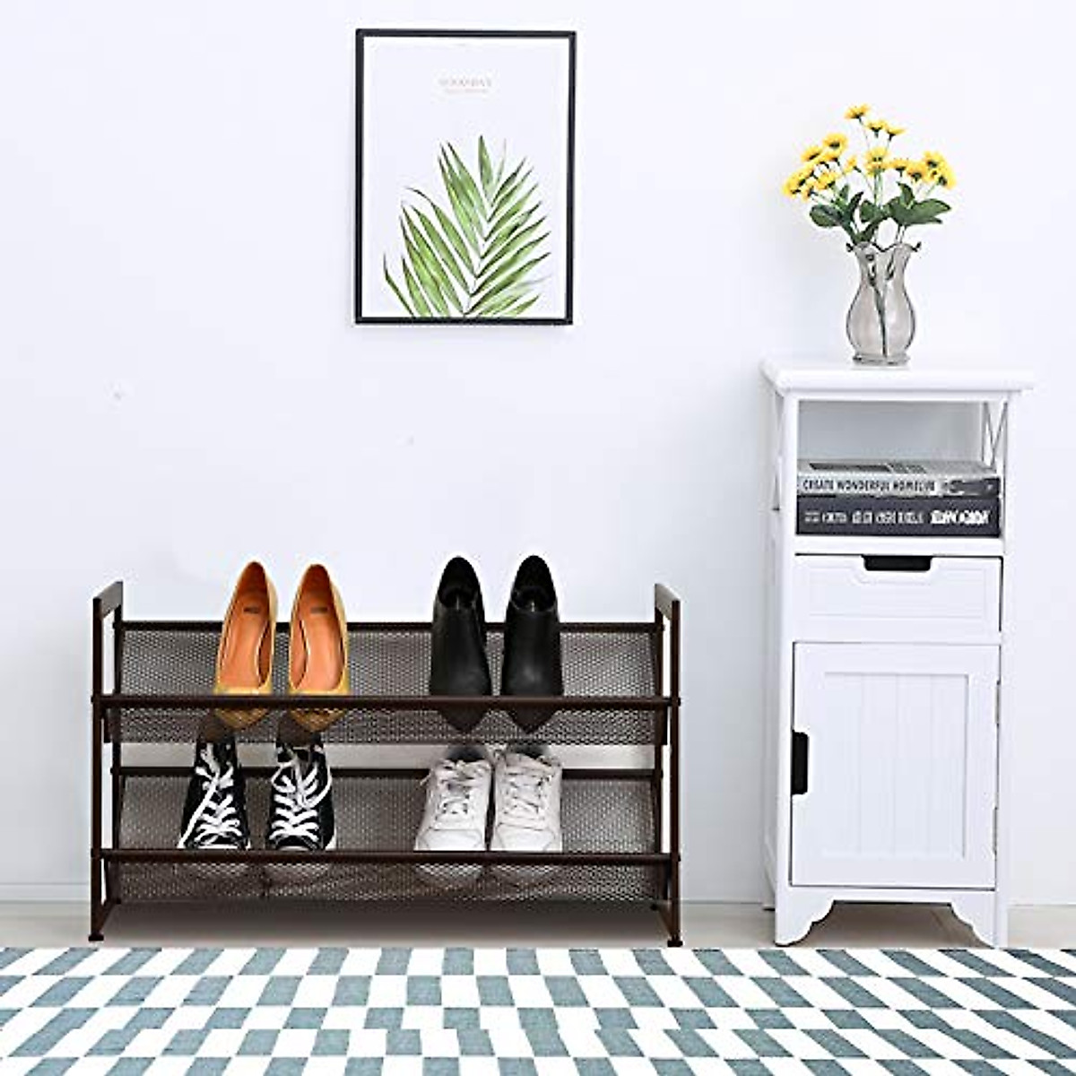Tangkula 2-Tier Metal Shoe Rack, Stackable Flat & Slant Adjustable Shoe Storage Stand, Space Saving Shoes Shelf, Freestanding Shoes Rack Organizer for Entryway, Hallway