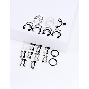 Vsnnsns 16G Lip Rings Stainless Steel Horseshoe Labret Monroe Lip Rings Nail Cartilage Tragus Helix Earrings Studs Septum Ring Medusa Piercing Jewelry Retainer for Women Men Silver Black 8mm