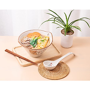LLDAYU large Ceramic Japanese Ramen Noodle Soup Bowl, 27 Ounce Deep Bowl, with Matching Spoon and Chopsticks for Udon Soba Pho Asian Noodles.Dishwasher & Microwave Safe(Lucky Cat)