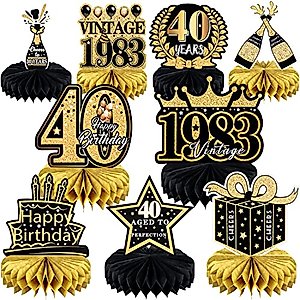 9 Pcs 40th Birthday Decoration for Men Women Happy 40th Birthday Table Decorations Cheers to 40th Honeycomb Centerpieces 1983 Birthday Party Decorations Black and Gold 40th Birthday Party Favors