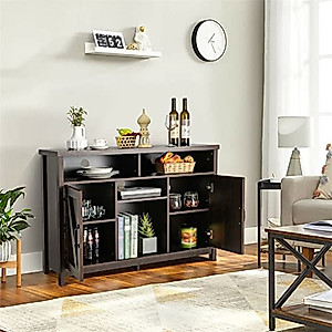 SEASD Buffet Storage Cabinet Farmhouse Sideboard with 9 Bottle Wine Rack and 2 Door Cabinets