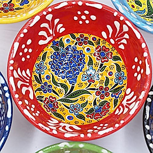 HeraCraft 6pcs Hand Painted Turkish Ceramic Snack Bowls 3.35''/8.5cm-74ml/2.5 oz Decorative Ottoman Tulips Design Multi-Purpose Cute Set - Pinch Sauce Dipping Finger Small Serving Bowls
