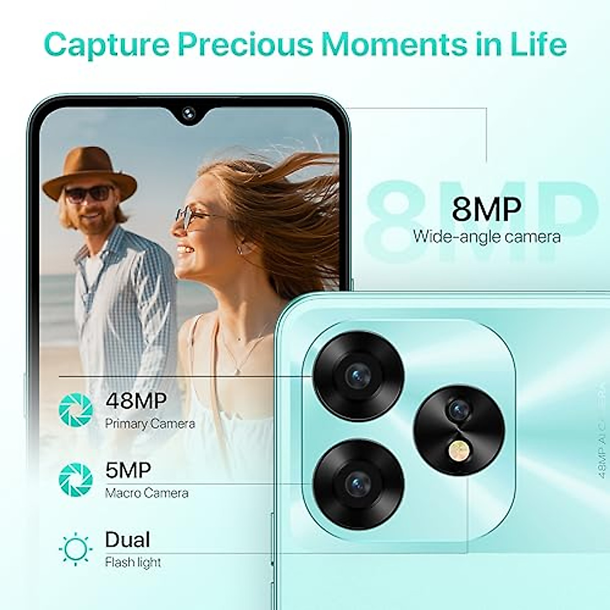 UMIDIGI A15C (8+8GB RAM+128GB ROM) Android 13 NFC Unlocked Cell Phone，48MP Ultra-Clear AI Camera Mobile Phone,5000mAh Battery Smartphone,6.7" HD Full View Display Dual Unlock Phone-Pearl White…