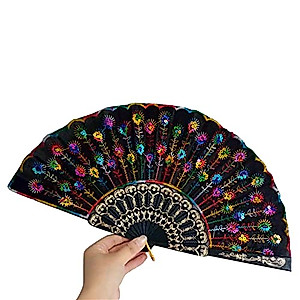 Folding Hand Fan Pattern Spanish Lace Silk Folding Hand Held Dance Fan Flower Silk Wedding Hand Fan Cool Bamboo Flower Hand Fans Personalized Decorative Fan (Color : G)