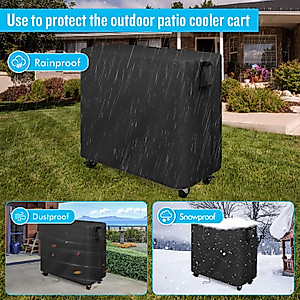 Kingling Cooler Cart Cover Fits 65-80 Quqrt Cooler Cart, Waterproof Patio Party Rolling Ice Chest with Wheels Outdoor Cooler Cart Cover Black - 32''L x18''W x32''H