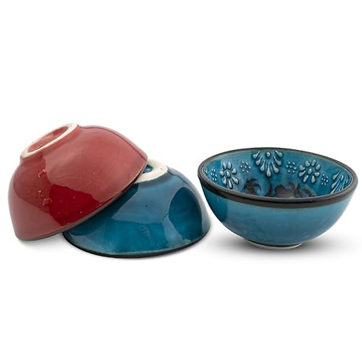 Bascuda® Small Ceramic Bowls Set of 6 with Gift Box - Snack Bowls for Tapas, Dessert, Nuts, Olive, Soy Sauce Dish, Dip - Colourful Decorative Moroccan Spanish Mexican - Decorative Bowl - 3.14 Inches