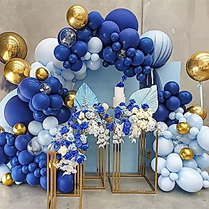 Navy Blue Gold Balloon Garland Arch Kit, 109Pcs Royal Blue Light Baby Blue and Metallic Gold Balloons with Crown Foil Balloon for Graduation Rams Birthday Baby&Bridal Shower Gender Reveal Wedding Bachelorette Anniversary Party Background Decorations