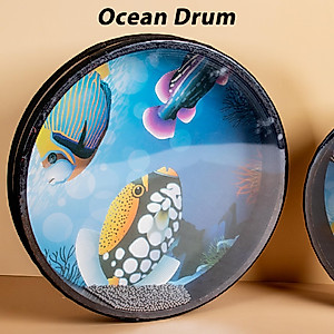 Bstinay 10Inch Ocean Drum Hand Percussion with Hardwood Shell Ocean Sound Drum Musical Instrument for Home School