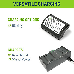Wasabi Power Battery (2-Pack) and Dual Charger for Nikon EN-EL18, EN-EL18a, EN-EL18b, EN-EL18c and Nikon D4, D4S, D5, D6, D850 (with adapters/Grips)