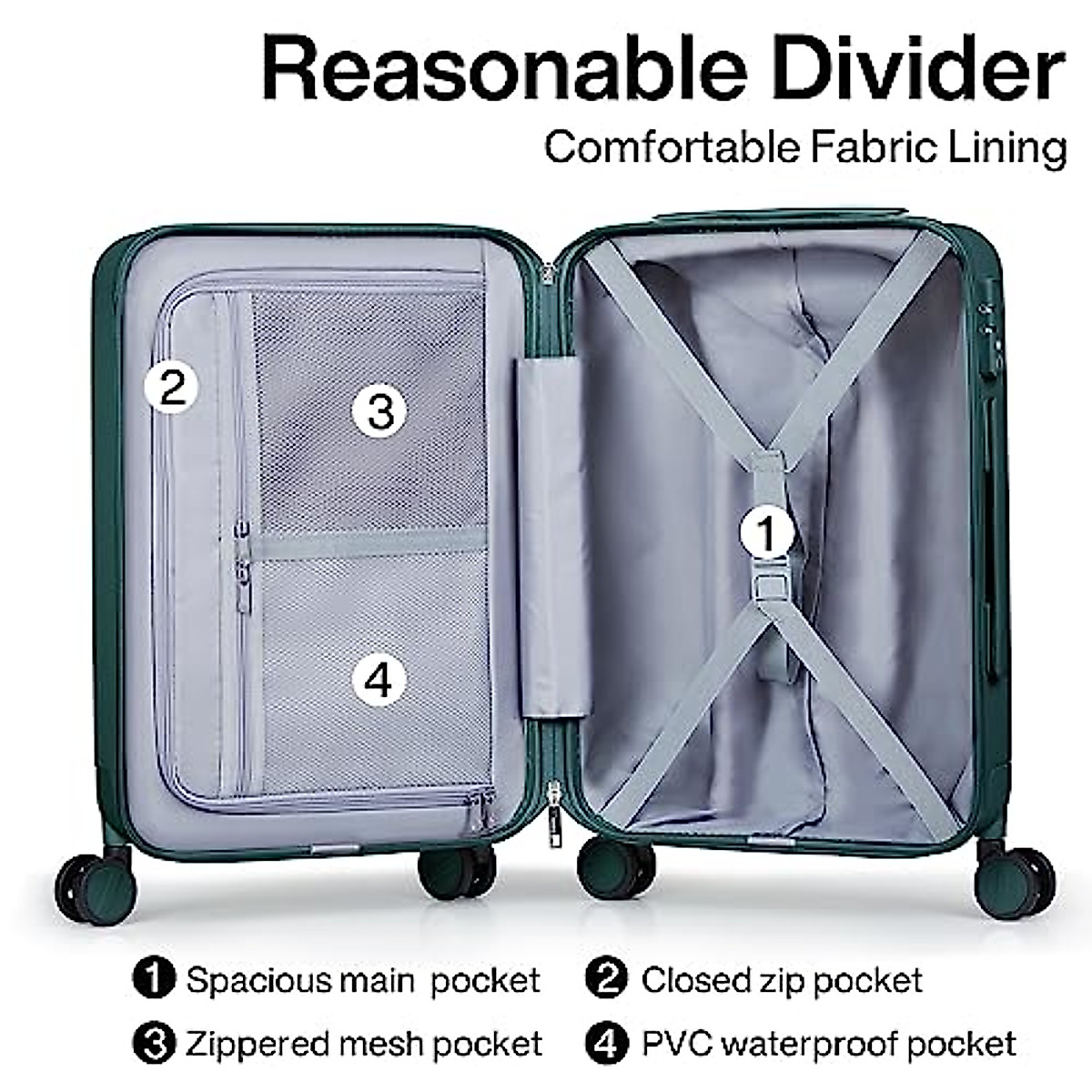 Hanke 26 Inch Luggage Large Suitcase With Spinner Wheels Tsa Luggage Suitcases Traveler's Choice Hard Case Luggage For Women & Men Rolling Checked Luggage（Blackish Green）