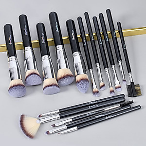 Bueart Design 16Pcs Ultra soft Essential Makeup Brushes set Professional makeup brush set with Premium vegan Hair for Foundation concealer eyeshadow face Contour Blush (16Pcs Pearl Black)