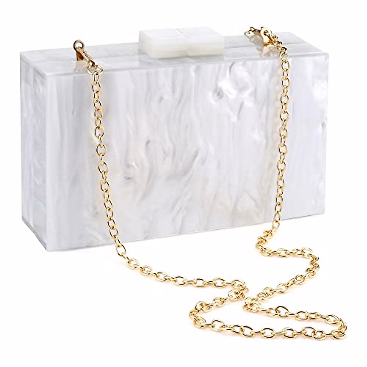 Acrylic Clutch and Purse for Women Box Handbag Evening Bag Shoulder Crossbody Bag for Wedding Party with Chain (White)