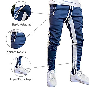 Bysan Men Drawstring Sweatpants Jogging Pants with Zipper Pockets for Athletic Workout Gym Running (055-Blue M)
