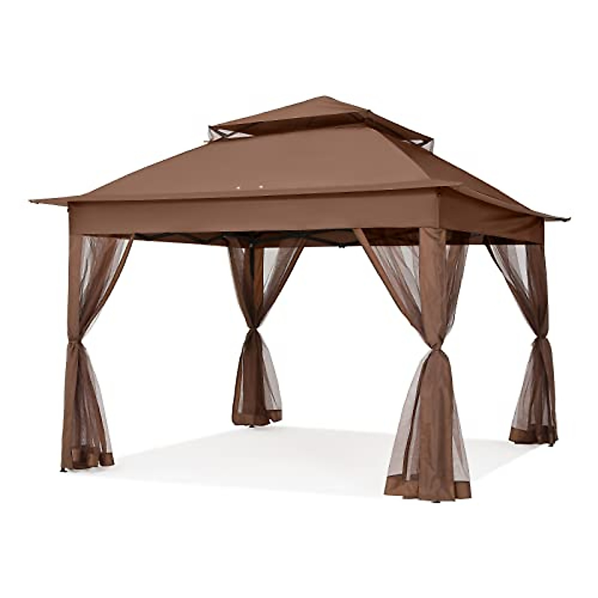 COOSHADE 11x11Ft Easy Pop Up Gazebo Tent Instant Outdoor Canopy Shelter with Mosquito Netting Walls(Brown)
