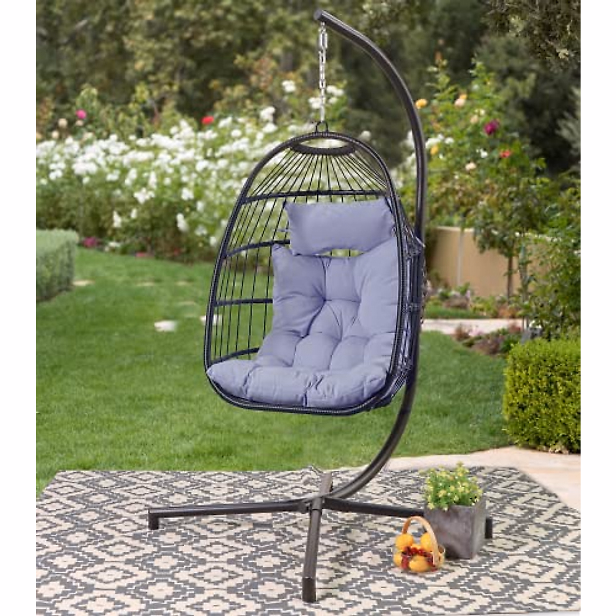 Avenlur Outdoor Patio Hanging Chair - Egg Chair with Stand, Indoor/Outdoor Hanging Chair for Patio Bedroom Balcony (Grey)