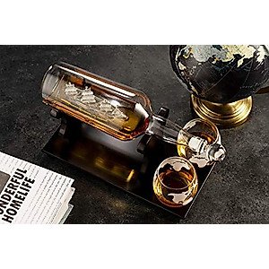 Godinger Ship In A Bottle Whiskey Decanter and Whiskey Glasses Bar Set, for Liquor Scotch Bourbon, Gifts for Men