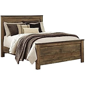 BOWERY HILL Queen Size Panel Bed with Headboard, Footboard, Platform, Wooden Slats in Wood, in Mahogany, No Box Spring Needed, Easy Assembly