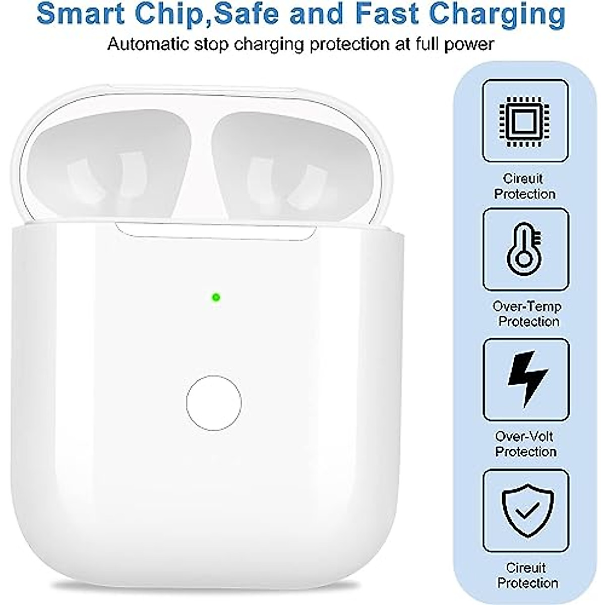 Upgraded Compatible with AirPods 1&2 Wireless Replacement Charging Case, Charger Case with Bluetooth Pairing Sync Button