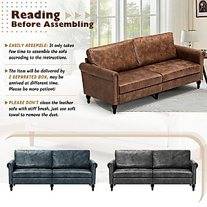 ACMEASE 80” Faux Leather Sofa with Nailhead Trim, Traditional 2 Seater Couch with Rolled Arms, Upholstered Loveseat Sofa for Living Room, Apartment, Studio, Office, Brown