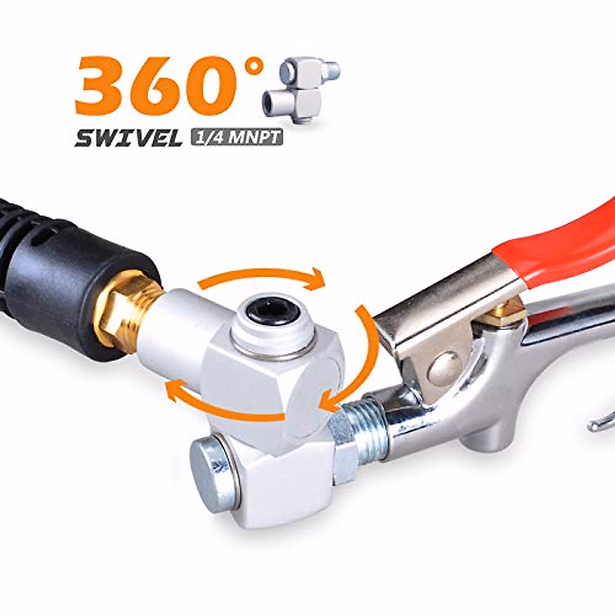 FYPower 1/4 inch x 25 ft Recoil Poly Air Hose Kit, 20 Pieces Air Compressor Accessories Set, 1/4" NPT Quick Connect Air Fittings, Blow Gun, Chuck, Safety and Tapered Nozzles, Couplings