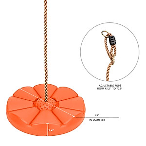 Sorbus Disc Seat Swing - Kids Monkey Rope Tree Zip Line Swings for Play Set, Tree, Outdoor Backyard, Playground Fun, Orange
