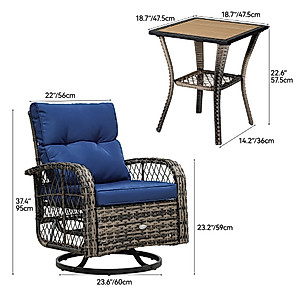 YITAHOME 3-Piece Patio Outdoor Swivel Glider Rocker Wicker Bistro Rocking Furniture Conversation Chairs for Garden, Backyard and Balcony (Navy Blue)