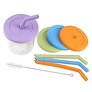[4 Pack] Impresa Silicone Straw & Reusable Lid Set for Ninja Creami NC300, NC301 & NC299AMZ - Impresa Thick Reusable Straws Silicone Lids for Ninja Creami Containers - Silicone Straws Reusable Lids